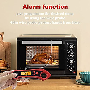 Instant Read Meat Thermometer for Cooking, Waterproof Digital Food Thermometer Dual Probe Design with Magnet, Backlight, Calibration and Foldable Probe for Deep Frying, Grill, BBQ, Kitchen(Red)