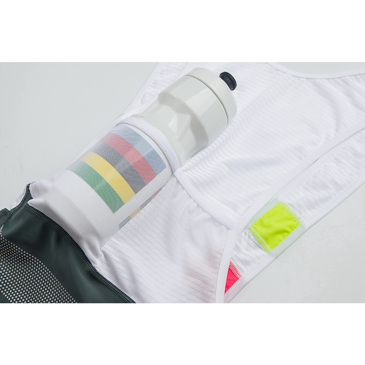 RISESBIK Men's Cycling Bib Shorts Cargo Bibs 4 Pockets Road Bike Bibs Shorts Bicycle Shorts Long Travel 3D Padded, UPF50+ (Grey/White, L)