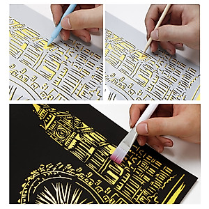 Floral Guard Scratch Paper Arts & Crafts for Kids-15PCS Scratch Paper Off Set Arts & Crafts Supplies Kits with 10 Wooden Stylus and 5 Stencils for Girls Boys DIY Party Games Christmas Birthday Gift