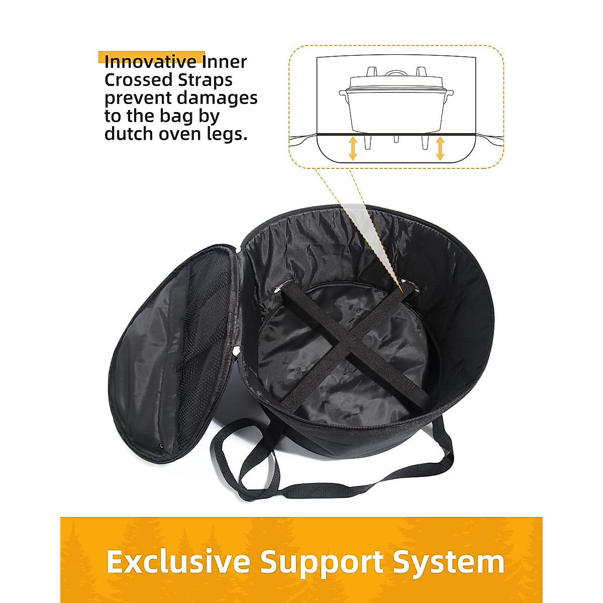 Morjor Dutch Oven Bag for 12 & 10 Inch Dutch Oven, Carry Bag with Extra Inner Crossed Straps & 2 Pockets
