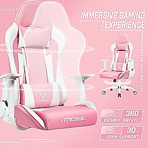 PUKAMI Pink Cute Kawaii Gaming Chair for Girl Ergonomic Desk Racing Office Chair Adjustable High Back Game Chair Swivel Leather Chair with Lumbar Support and Headrest