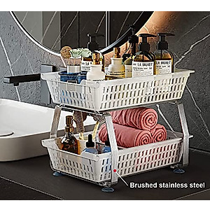 junyuan Under Sink Organizers and Storage, Bathroom Countertop Organizer with Dividers,Double Pull Out Cabinet Organizer Stainless Steel