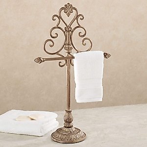 Touch of Class Aldabella Towel Stand/Jewelry Holder - Satin Gold - Powder-Coated Metal - Space Saving Organizer for Bedroom, Nightstand, Bathroom, En Suite - Necklace Keeper