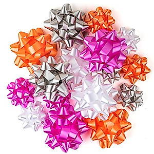 MAYPLUSS Gift Bow Assortment (16 Bows) Pink, Orange, Silver, Ivory for Birthday, Wedding, Christmas, Baby Shower, Bridal Showers