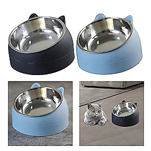 Baoblaze 2X Metal Raised Puppy Cat Dog Bowls Tilted Elevated Water Food Feeder Small Dogs Cats Pet Feeder , Blue Black