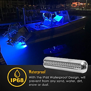 HUSUKU SOOP3 PRO 6.7" 2000LM 60LED Waterproof 316 Stainless Steel Trim Ring Boat High-Intensity LED Underwater Light Clear Lens Pontoon Marine/Boat Transom (Blue)