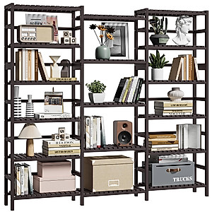 FOTOSOK Triple Wide 6-Tier Bookshelf and Bookcase,Large Freestanding Book Shelf with 17 Open Display Shelves, Tall Bookshelf Plant Flower Shelf Rack Storage Organizer Unit for Living Room, Dark Brown