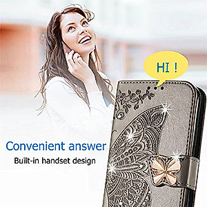 ONV Wallet Case for OnePlus N20-1.5M Adjustable Strap Emboss Butterfly Flip Phone Case Card Slot Magnet Leather Shell Flip Stand Cover for OnePlus N20 [ZS] -Grey