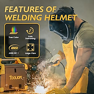 TOOLIOM Welding Helmet, True Color Auto Darkening 1/1/1/1 Large Viewing 3.94"x 3.27" Welder Mask Hood with Weld/Grind/Cut Mode for TIG MIG/MAG MMA