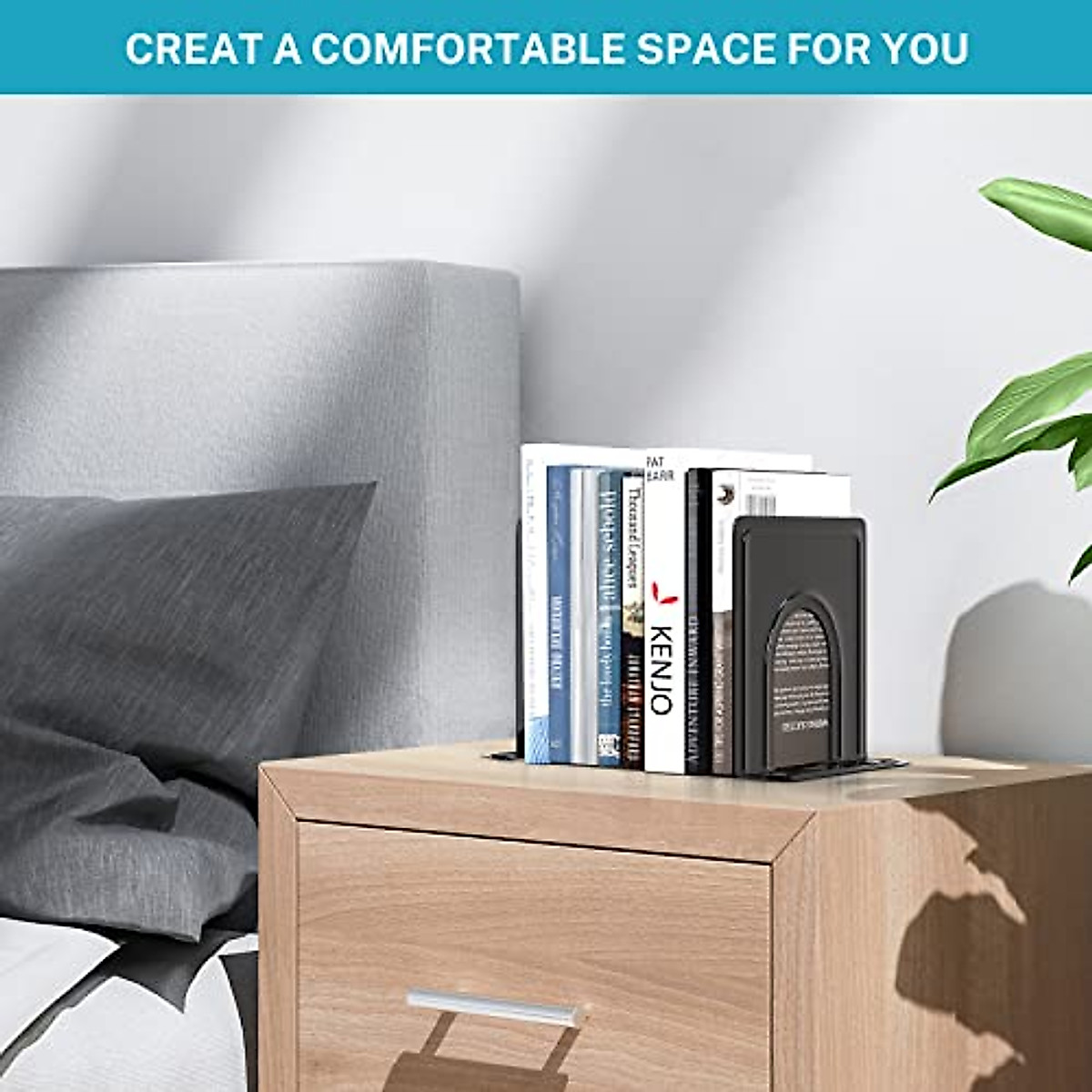 MaxGear Book Ends Heavy Duty Bookends, Universal Book Holder, Bookends for Shelves, Metal Bookend, Non-Skid Book End, Book Stopper for Books/Movies/CDs, 6.5 x 5 x 5.75, Black (3 Pairs/6 Pcs, Large)