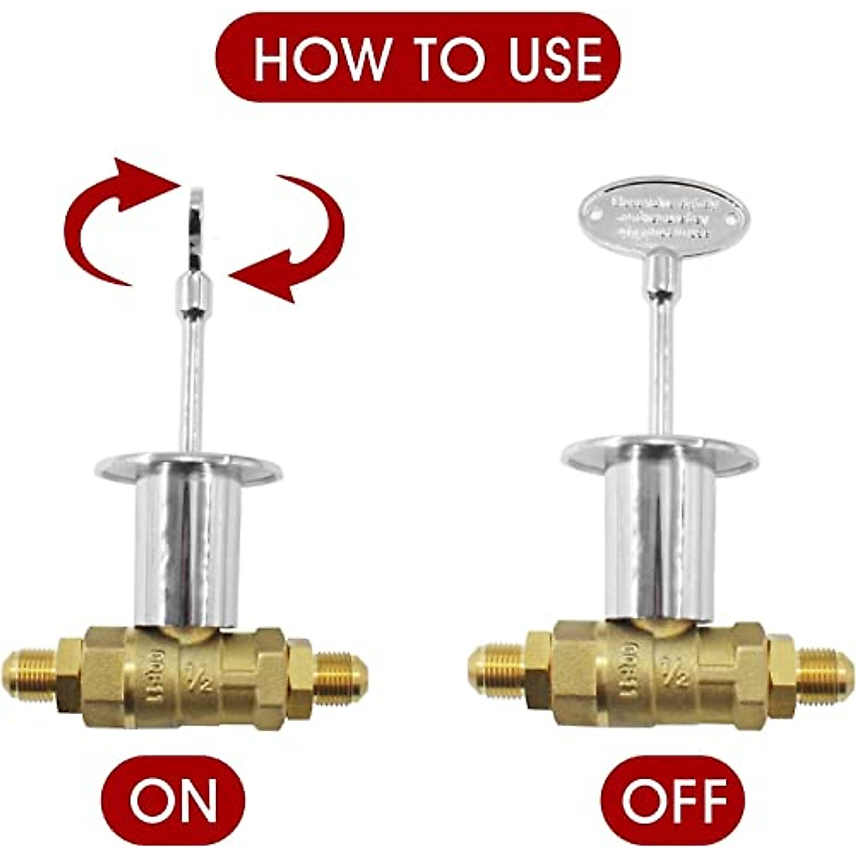 MENSI Universal Natural Propane Gas Control Valve Key for Fire Pit and Fireplace Chrome and Brass Coated Fit with 1/4" and 5/16" Stem Valve (3" Chrome Plating Key)