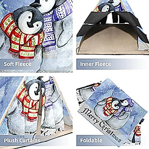 RATGDN Small Pet Hideout Merry Christmas Penguin Watercolor Hamster House Guinea Pig Playhouse for Dwarf Rabbits Hedgehogs Chinchillas