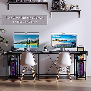 X-cosrack 88.5inch Large L-Shaped Computer Desk with Storage Shelves Drawer, Home Office Writing Corner Desk, 2 Person Long Desk PC Laptop Workstation with Hooks Storage Bag Cable Hole-Black
