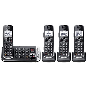 Panasonic® Link2Cell Bluetooth® DECT 6.0 Expandable Cordless Phone System With Digital Answering System, KX-TGE674B
