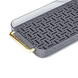 MagiDeal Rectangular Drainage Serving Trays Storage Platter Water Cup Fruit Drain Trays with Handles Drinks Serving Tray for Dining Table Party Home, Blue