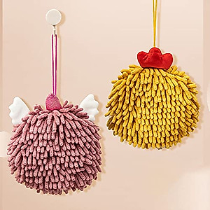 Wucmene Hand Towels for Bathroom Decorative Set, Chenille Hanging Hand Towel Ball Microfiber Plush Absorbent Soft Small Bath Towel with Loop for Kitchen Sink or Powder Room (Purple+Yellow)