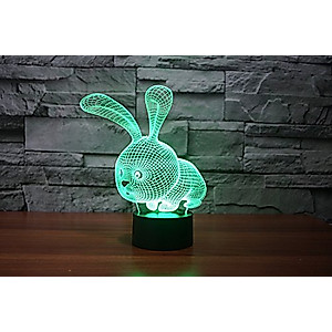 FXUSLGT Animal 3D Rabbit Night Light 16 Color Change LED Remote Control Table Desk Lamp Acrylic Flat ABS Base USB Charger Home Decoration Toy Birthday Xmas Kid Children Gift