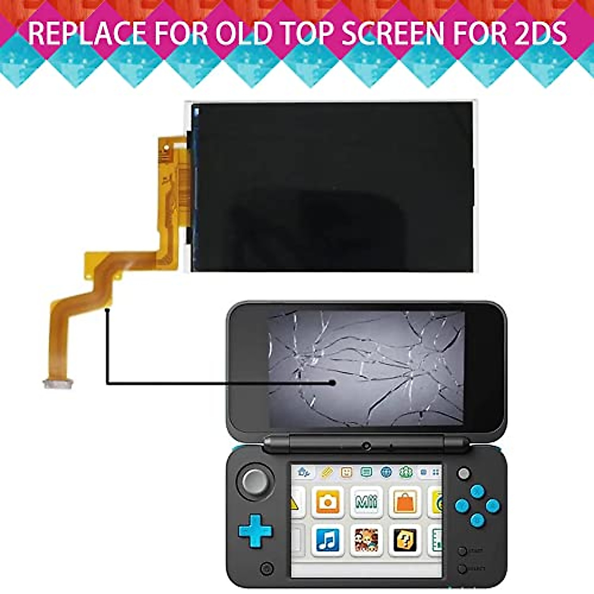 Cuifati Replacemen Screen for New 2DS XL LL, Top LCD Screen Repair Kits 2DS Game Console Screen Replacement for New 2DS XL LL