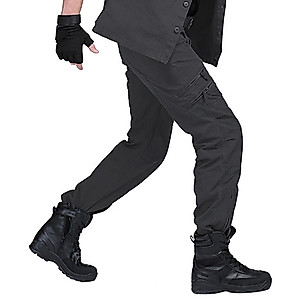 CRYSULLY Men's Casual Trousers Cotton Wild Cargo Pant Combat Wear Work Pants with Zipper Assault Pants Grey