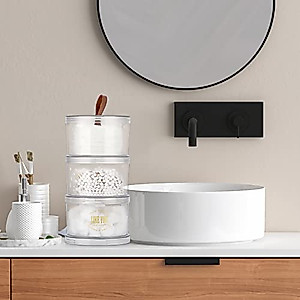 BSTKEY 3 Tier Decorative Round Storage Jars with Lids, Clear Stackable Snack Containers Candy Jar Bathroom Canister, Kitchen Storage Organization for Cookie, Dry Foods, Nuts, Coffee Bean