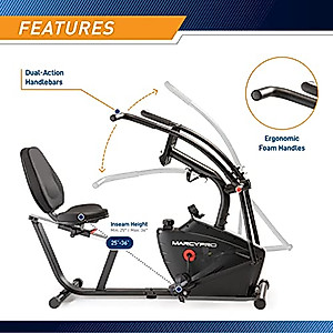 Marcy Dual Action Cross Training Recumbent Exercise Bike with Arm Exercisers, Gym Equipment for Work from Home Fitness, Black JX-7301