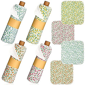 Tanlade 100 Pcs Reusable Paper Towels Washable Roll Paperless Paper Towels Dish Washable Roll Reusable Toilet Cloth Washable Cotton Towels with Cardboard Roll for Paperless Dishcloths Replace (Flower)