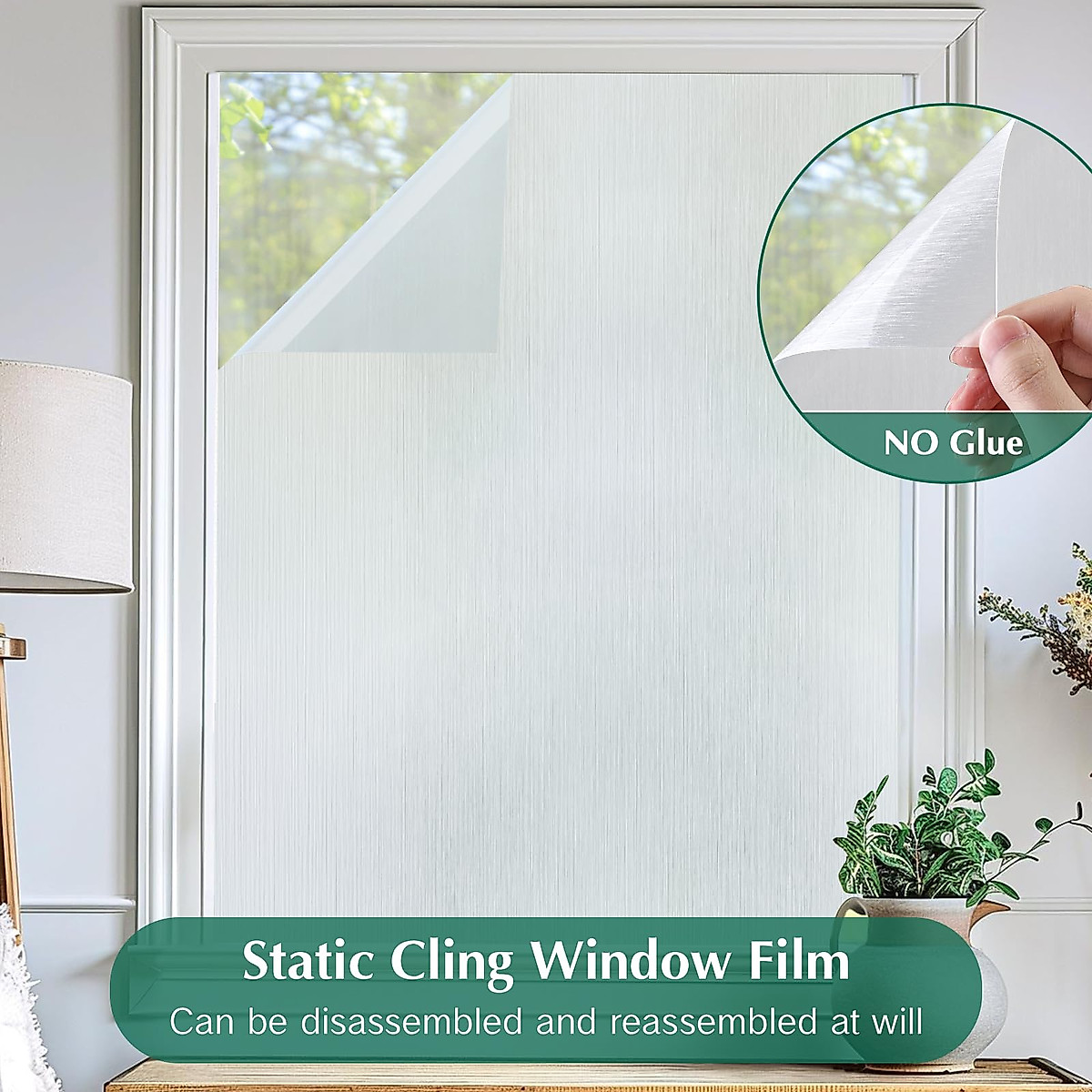 Coavas Window Privacy Film Static Cling, Non-Adhesive Removable Privacy Window Film, Frosted Glass UV Blocking Window Tint for Home, Office, Bathroom (Silver 17.5 x 78.7 in)