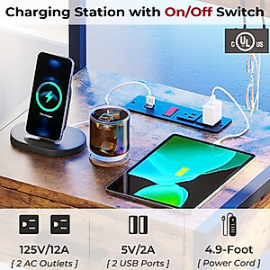 AOGLLATI Nightstand Set of 2 with Charging Station and LED Lights, Bedside Table with 3 Drawers and Open Storage Shelves, 2 USB Ports and 2 AC Outlets, LED Night Stand for Bedroom, Rustic Brown