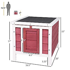 PawHut Small Wooden Rabbit Hutch Bunny Cage Guinea Pig Cage Duck House Dog House with Openable & Waterproof Roof, Red