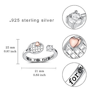 Peireara Tennis Racket Ring 925 Sterling Silver Adjustable Open Tennis Racket Ring, Engraved I Love You Forever Tennis Themed Sport Jewelry Gifts for Women Mom