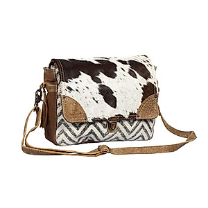 Myra Bag Pearl Fusion Upcycled Canvas & Cowhide Messenger Bag S-1380