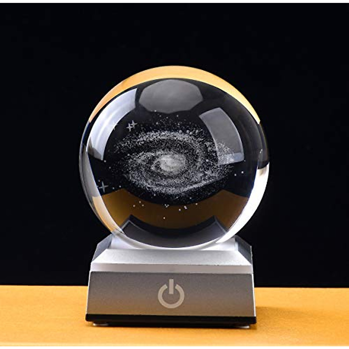 AIRCEE 3D Model of Galaxy Crystal Ball, with Led Lamp Stand, Planets Glass Ball, 6 Colors Light, Great Gifts, Educational Toys, Home Office Decor, Solar System Sphere with Gift Box
