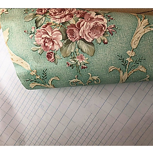Moyishi Vintage Floral Rose Paper Peel & Stick Shelf Liner Dresser Drawer Sticker 17.7''x78.7'' (M Green)