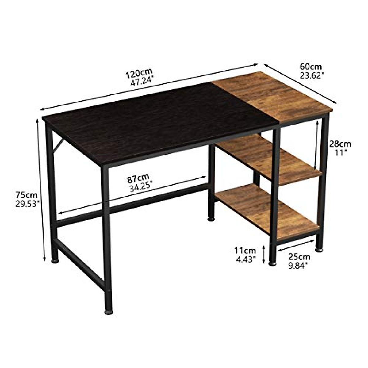JOISCOPE Study Computer Desk for Home Office,Small Working and Writing Desk with Wooden Storage Shelf,2-Tier Industrial Morden Laptop Table with Splice Board,47 inches(Black Oak Finish)