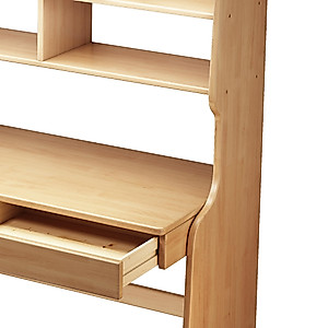 BALANBO Kids Desk Kids Table with Drawers and Bookshelf Rubber Wood Kids Media Desk Student Learning Computer Workstation and Writing Desk (Natural)