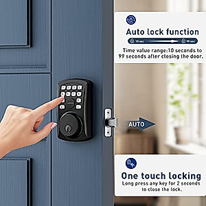 Signstek Keyless Entry Door Lock, Deadbolt Smart Lock, Electronic Keypad Deadbolt for Front Door, Office, Apartment, Easy-Installation, Auto Lock- Matte Black