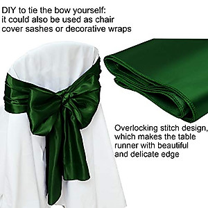 Aneco 12 Pack Satin Table Runner 12 x 108 Inch Forest Green Long Wedding Satin Silk Table Runner for Wedding Banquet Graduations Birthday Party Decoration