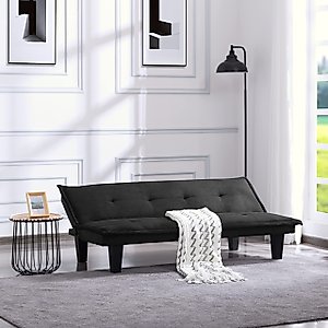 KELRIA Convertible Folding Sofa Bed, Modern Futon Upholstered Couch Backrest, 3 Angles Adjustable Back for Compact Living Spaces,Apartments Office Dorms, Black