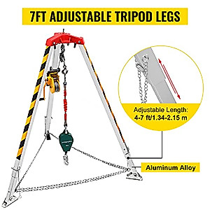 BestEquip Confined Space Tripod Kit 1200LBS Winch, Confined Space Tripod 7' Leg Bracket and 98' Cable, Confined Space Rescue Tripod 32.8' Fall Protection for Traditional Confined Spaces