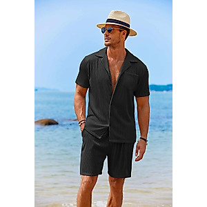 COOFANDY Men's 2 Pieces Shirt Sets Short Sleeve Casual Button Down Hippie T-Shirts Shorts Sets Summer Fashion Beach Outfits
