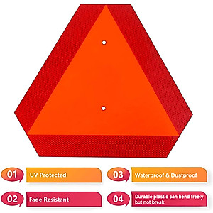 2 Pack Slow Moving Vehicle Sign Safety Triangle Road Sign with Reflective,Plastic 14"x16" Up to 7 Years Outdoor for Golf Cart Tractor UTV Waterproof