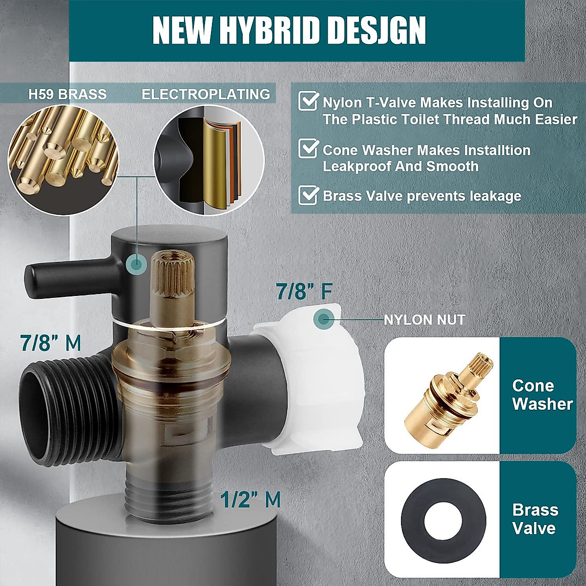 Luxury Bidet Sprayer for Toilet-Handheld Sprayer Attachment with Brass Leak Free T-Valve&Adjustable Jet Spray, Perfect for Feminine Hygiene