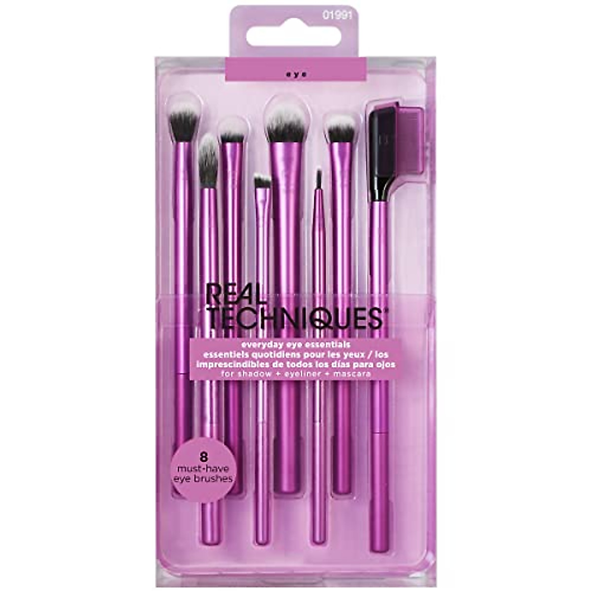 Real Techniques Everyday Eye Essentials Makeup Brush Kit, Eye Makeup Brushes for Eye Liner, Eyeshadow, Brows, & Lashes, Synthetic Bristles, Cruelty-Free & Vegan, 8 Piece Set
