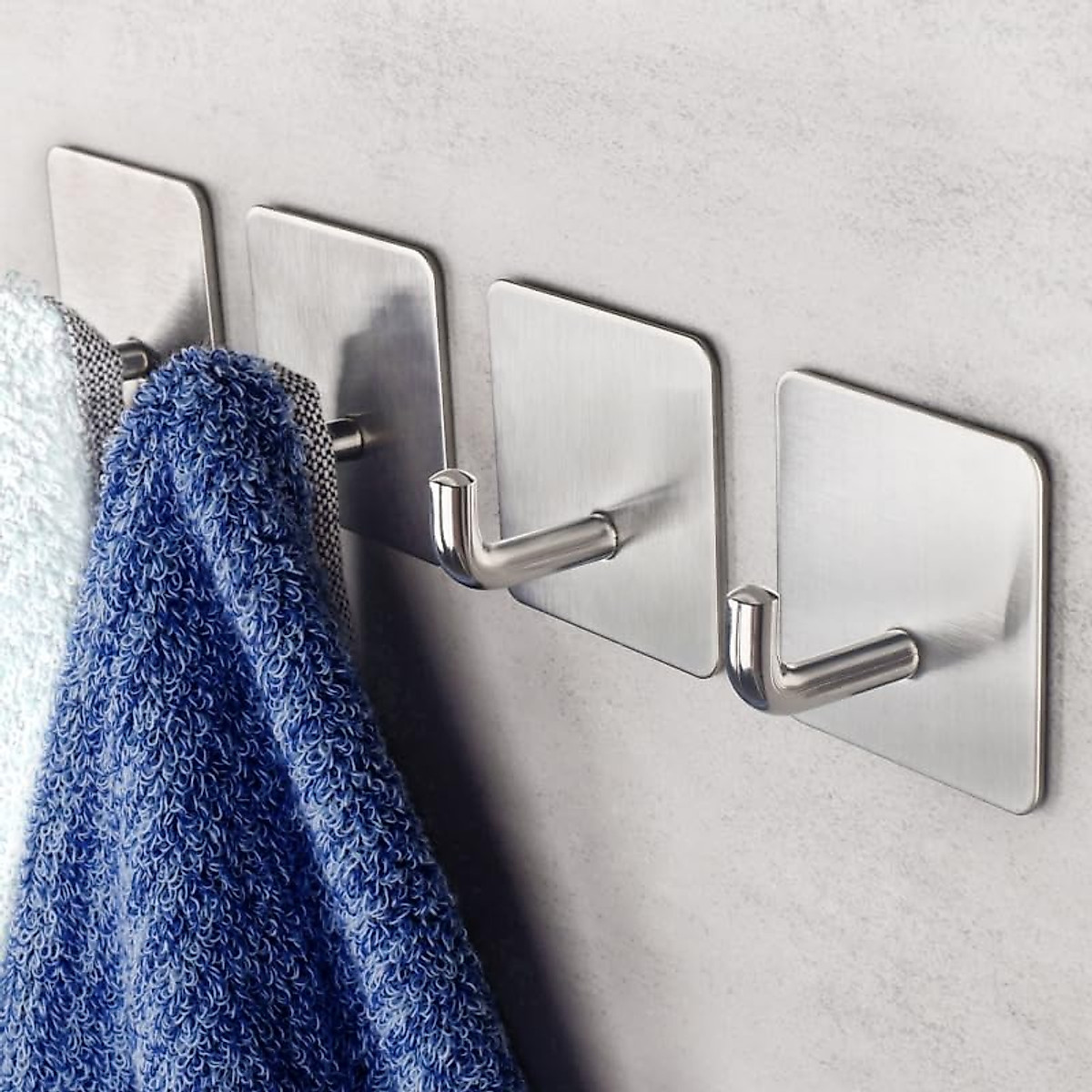 SJDLGN 4 Pack Adhesive Hooks, Towel Hooks Holders for Hanging Coat,Robe Heavy Duty Wall Hooks Stick on Bathroom, Home or Kitchen, Stainless Steel