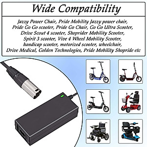 24V 2A Electric Scooter Charger with 3-Pin XLR Connector for Go-Go Elite Traveller SC40E/SC44E, Jazzy Power Chair,Pride Hoveround Mobility,Mountain Trailz,Schwinn S300/S350,Ezip 400/500/650/750/900