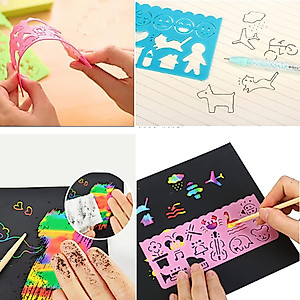 Dilcamrita Scratch Art for Kids, 60 Sheets 7.2 x 5 inch Rainbow Scratch Off Paper with 6 Wooden Stylus for Age 3-12 Kids Black Scratch Art Paper Painting Kits for Birthday Party
