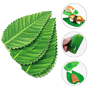 Operitacx 200pcs Artificial Leaf Sushi Plate Decoration Fake Green Leaves Sashimi Serving Tray Sushi Dish Platter Ornaments for Japanese Restaurant Decor