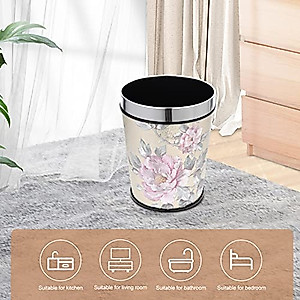 Healeved Waste Basket Retro Trash Can Flower Pattern Garbage Bucket Decorative Rubbish Bin Wastebaskets with Metal Ring for Home Hotel Bathroom Kitchen Bedroom 8L Trash Cans