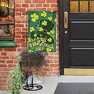 |Double Sided| Premium Happy St. Patrick's Day Garden Flag, Green Hat with Clover Decorative Garden Flags - Weather Resistant & Double Stitched - 18 x 12.5 Inch-L31