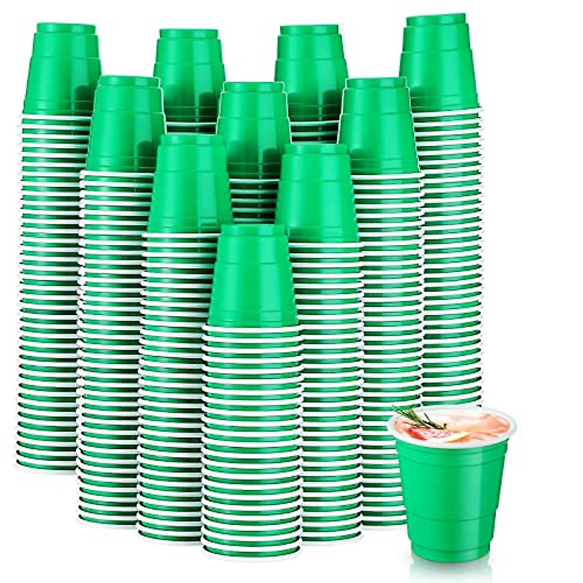Yinkin 300 Pcs 2 oz Plastic Shot Glasses Disposable 2oz Shot Small Cups 2 oz Mini Party Cups for Valentine's Day Bachelorette Birthday Party(Green)